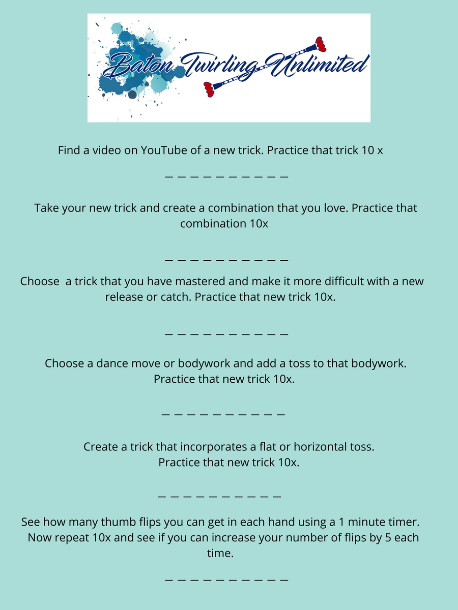 Twirler Practice Sheet – Baton Twirling Unlimited